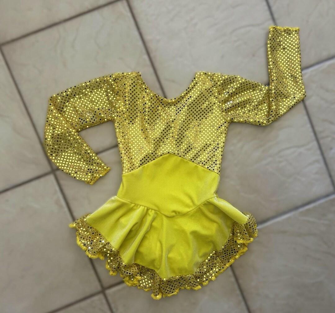 Handmade Girls Yellow Sequin Disco Velvet Competition Figure Ice ...