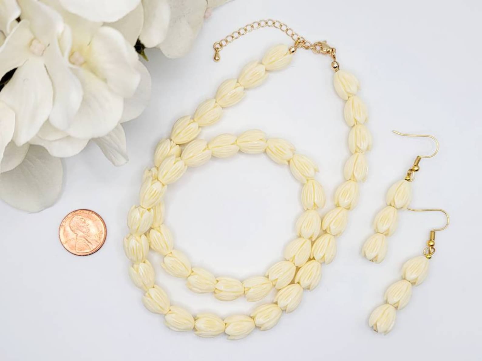 Pikake Necklace and Drop Earrings Set - Etsy