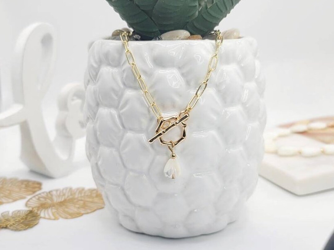 Bamboo Toggle Paperclip Necklace With Pikake Charm, 14k - Etsy