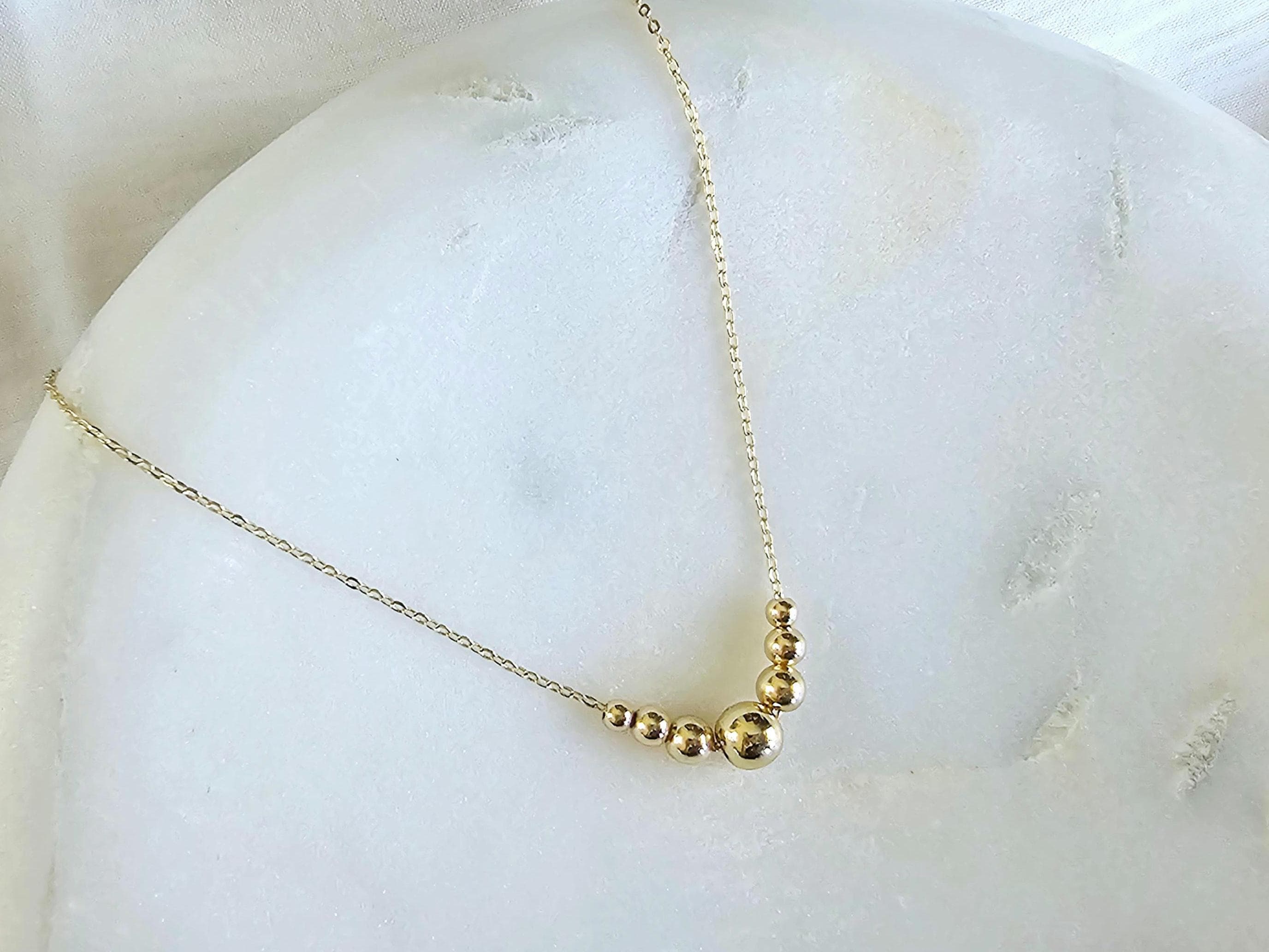 14k Gold Graduated Bead Necklace - Etsy