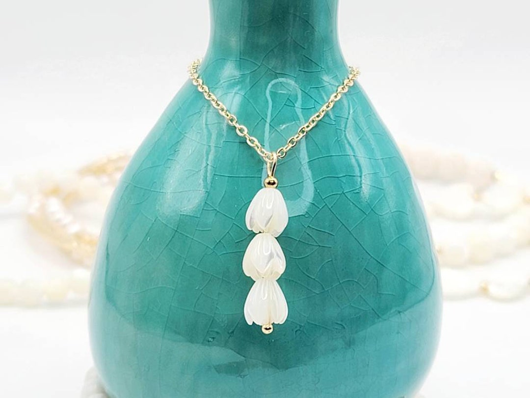 Triple Pikake Mother of Pearl Charm Necklace, 14k - Etsy