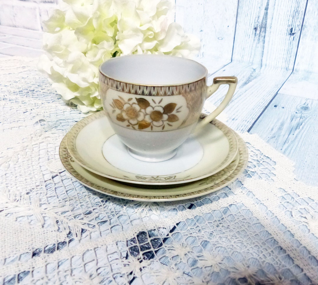 Chikaramachi Hand Painted Porcelain Trio, Teacup, Saucer and Side Plate ...