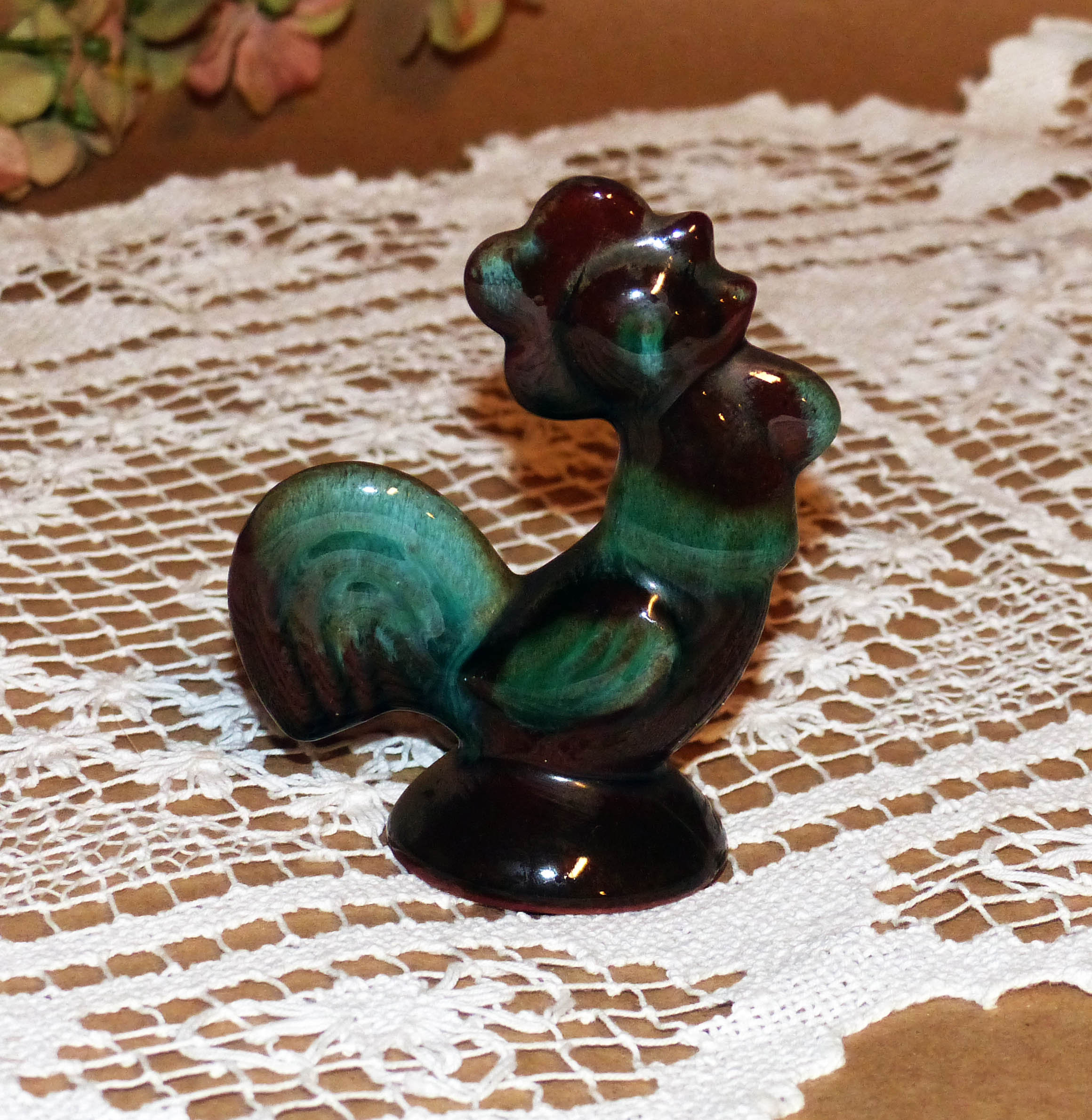 Blue Mountain Pottery Miniature Rooster BMP Canada Green Drip Glaze ...