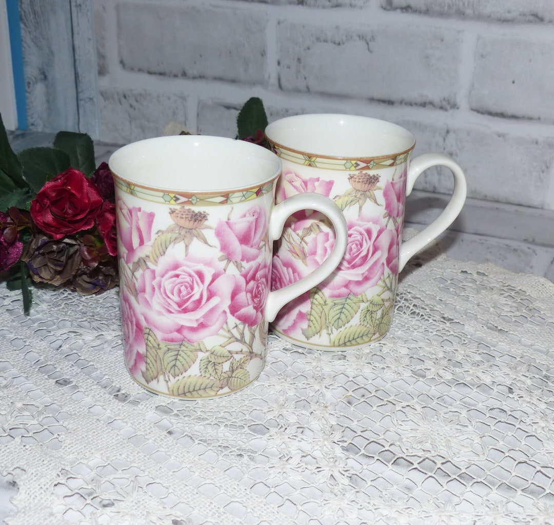 Collectors Series Roses Coffee Mugs Set of Two Pink Roses - Etsy
