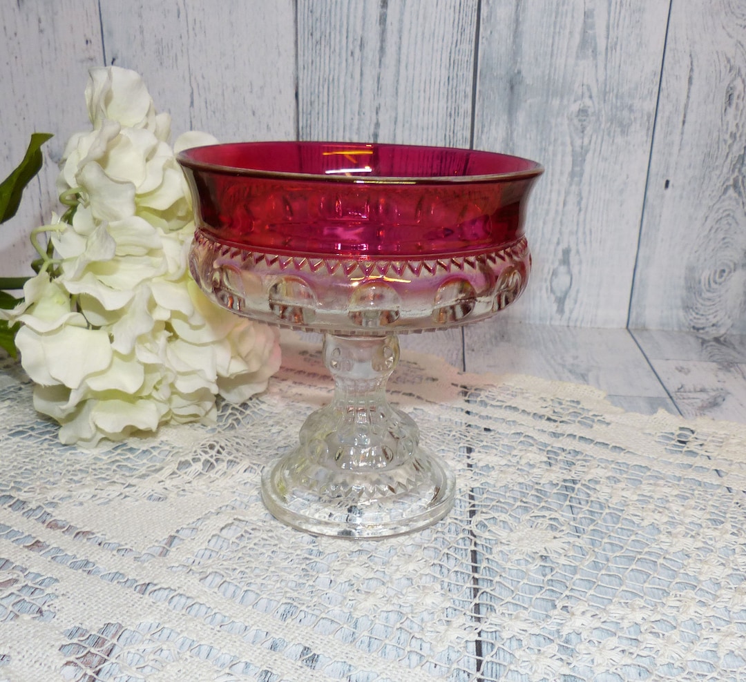 Tiffin King’s Crown Thumbprint Ruby Red Flashed Footed Compote Bowl - Etsy
