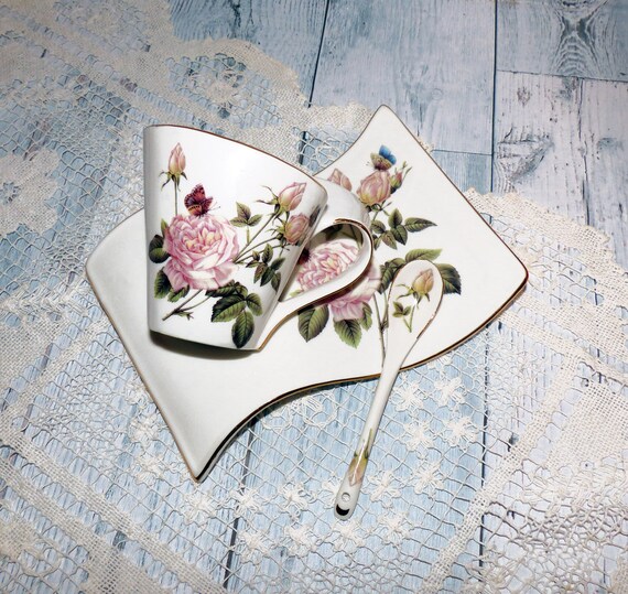 Adeline Fine Porcelain Mug Saucer and Spoon - Etsy