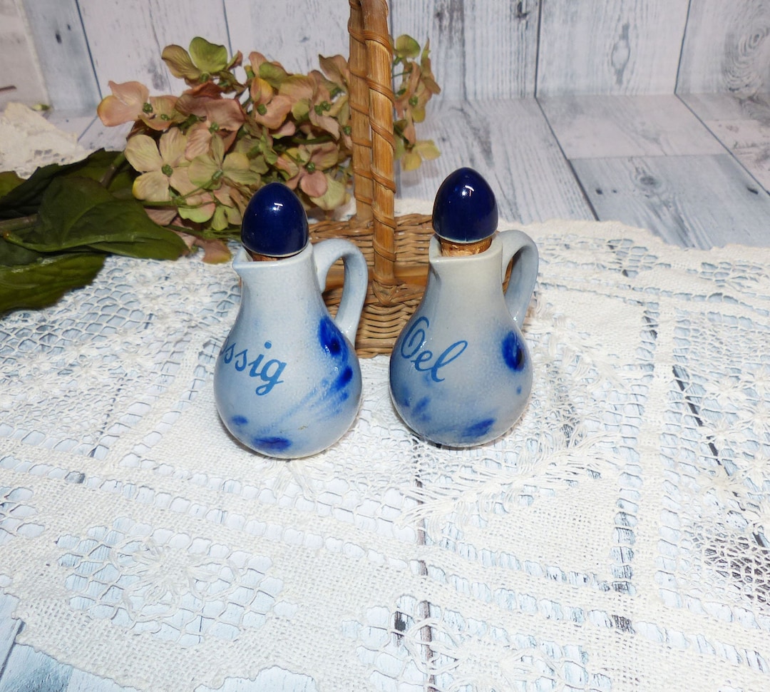 Vintage Marzi and Remy Pottery, Blue Salt Glazed Stoneware Condiment ...