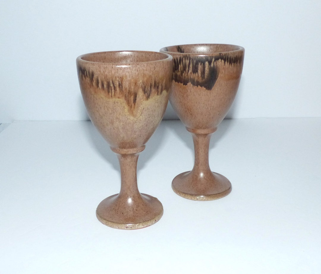 BMP Blue Mountain Pottery Mocha Glaze Set of Two Goblets Canadian Made ...