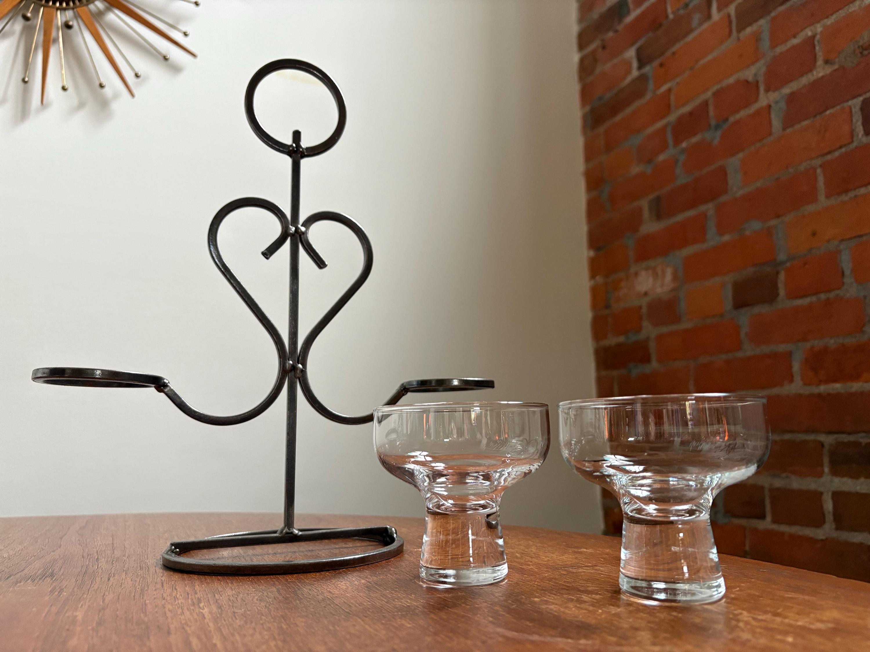 Danish Iron Wrought Metal Candelabra With Glass Inserts in Manner of ...