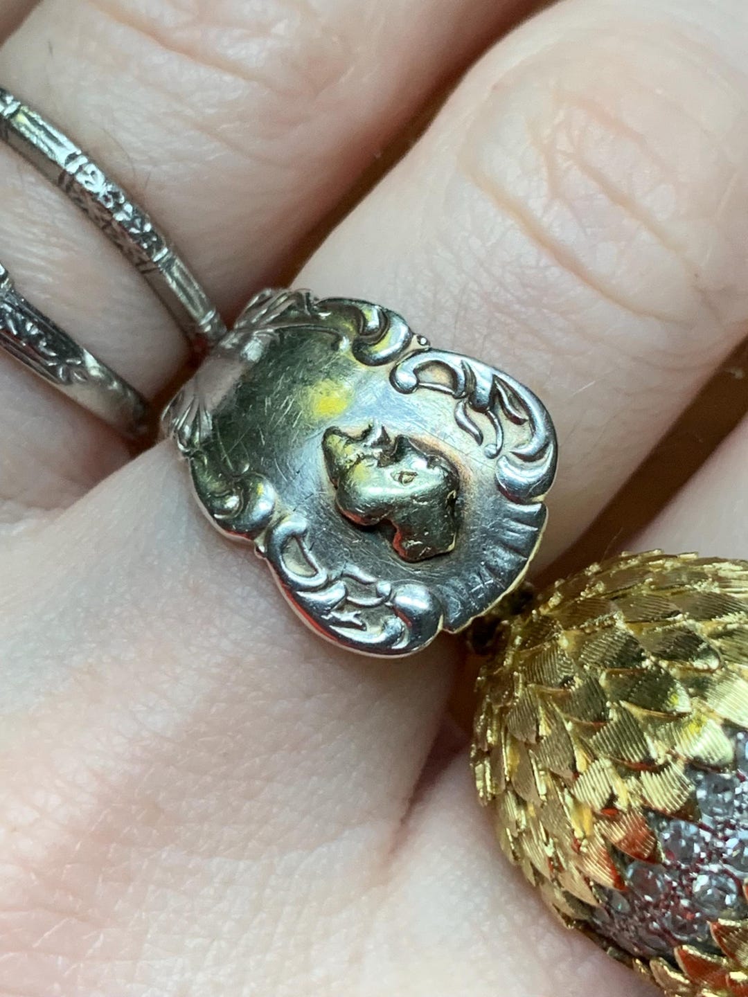 Antique Roden Brothers Sterling Spoon Ring With Gold Nugget Gold Rush ...
