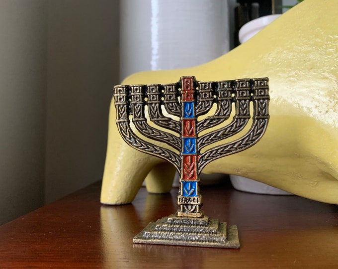 Jerusalem Pattern Bordeaux Porcelain Hanukkah Menorah With Original ...