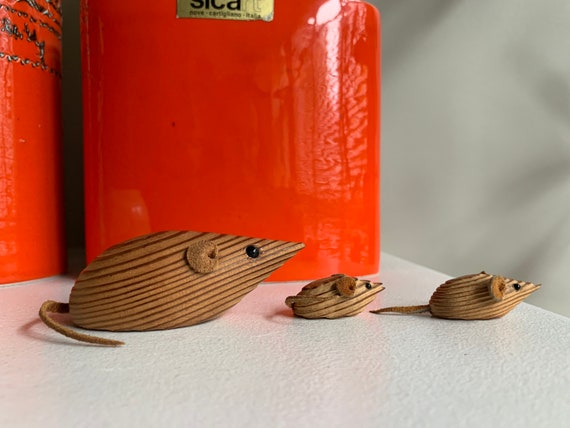 Cute Group of Mid Century Wood and Leather Mice - Etsy