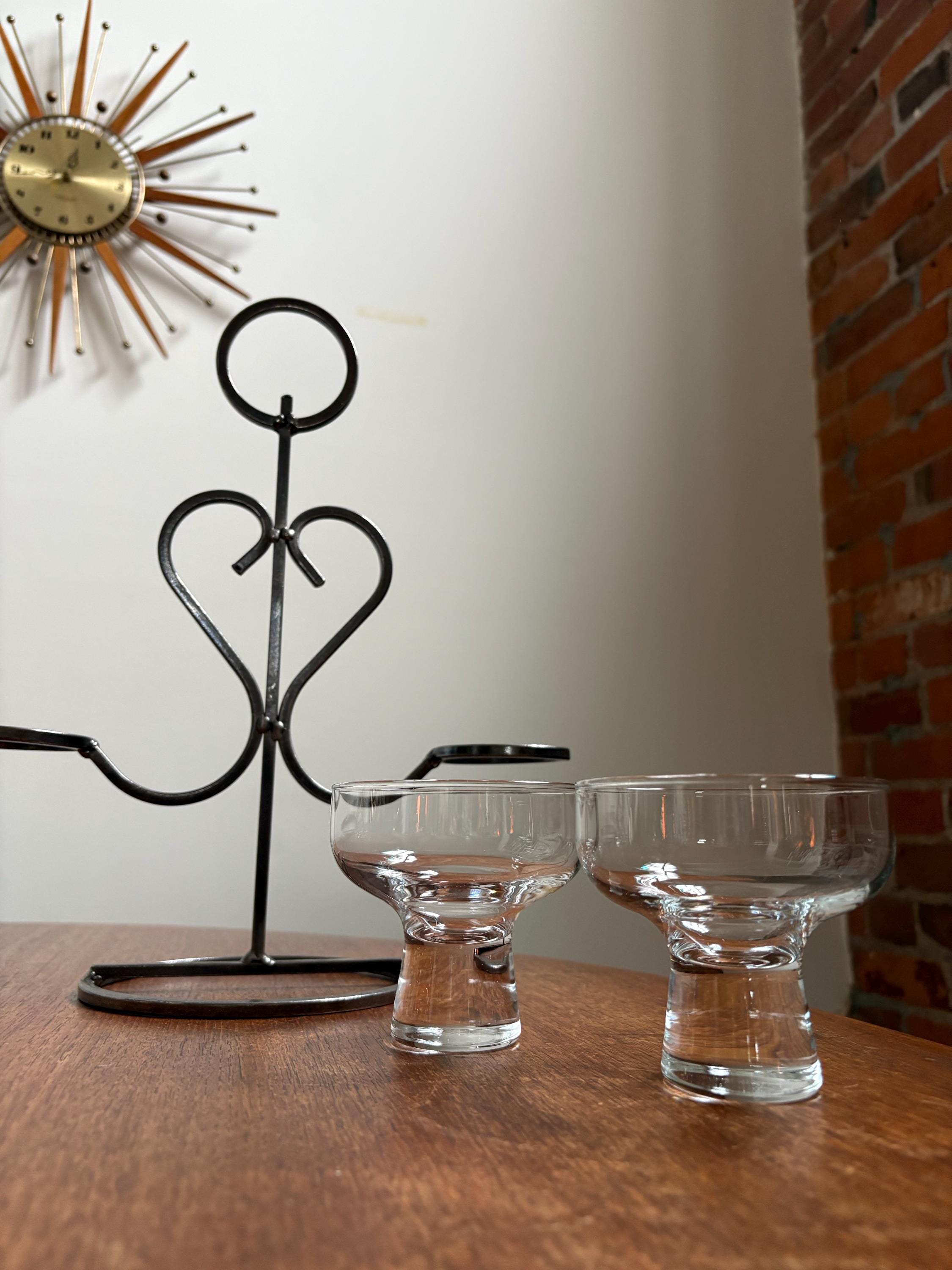 Danish Iron Wrought Metal Candelabra With Glass Inserts in Manner of ...