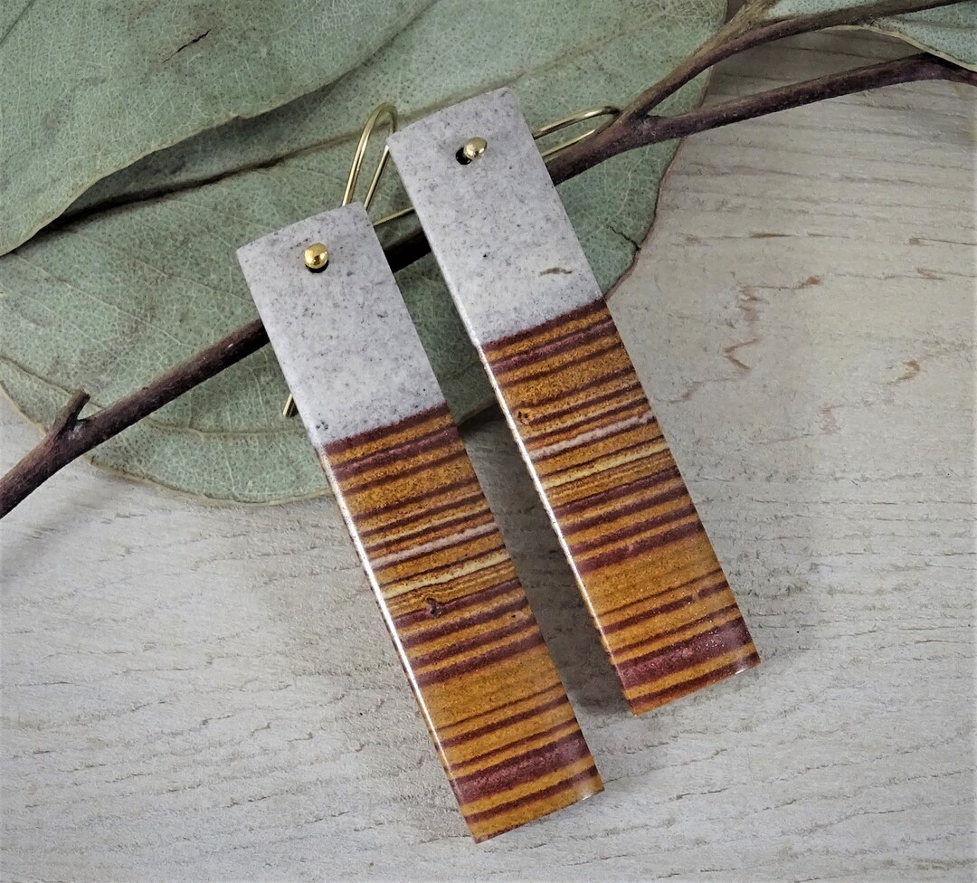 Natural Wonderstone Jasper Earrings | Jasper Slab Drop Earrings | 14k ...