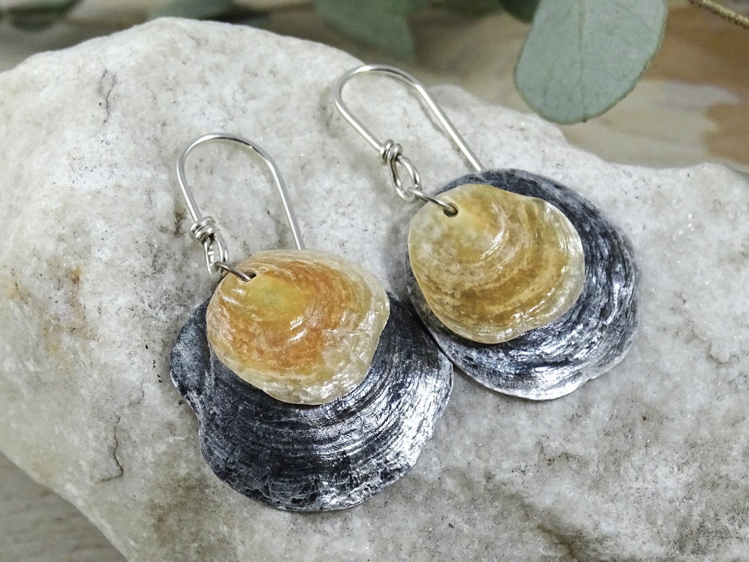 Jingle Shell Earrings | Natural Disc Jewelry | Gray and Peach Florida ...