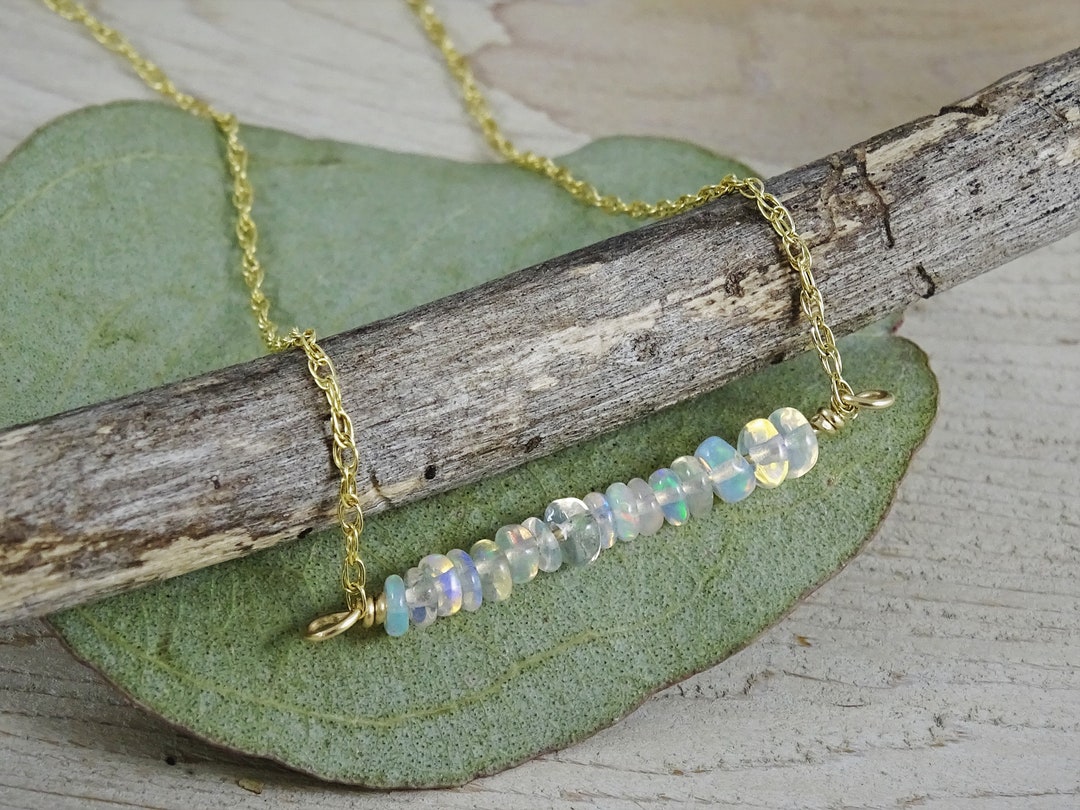 Opal Bar Necklace | Dainty Opal Necklace | Genuine Opal Pendant ...