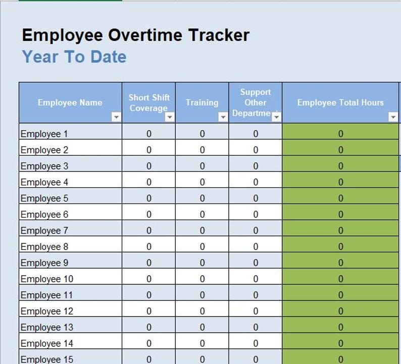 Employee Overtime Tracker Spreadsheet - Etsy
