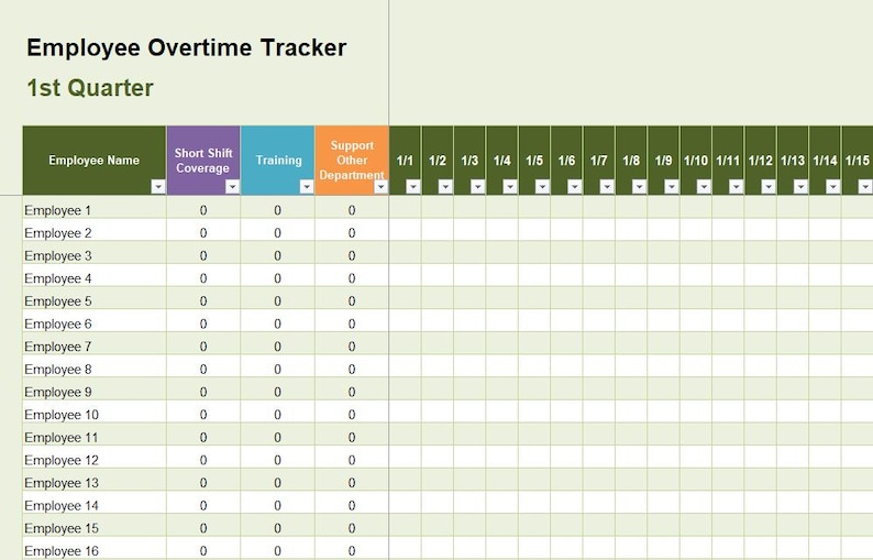 Employee Overtime Tracker Spreadsheet - Etsy