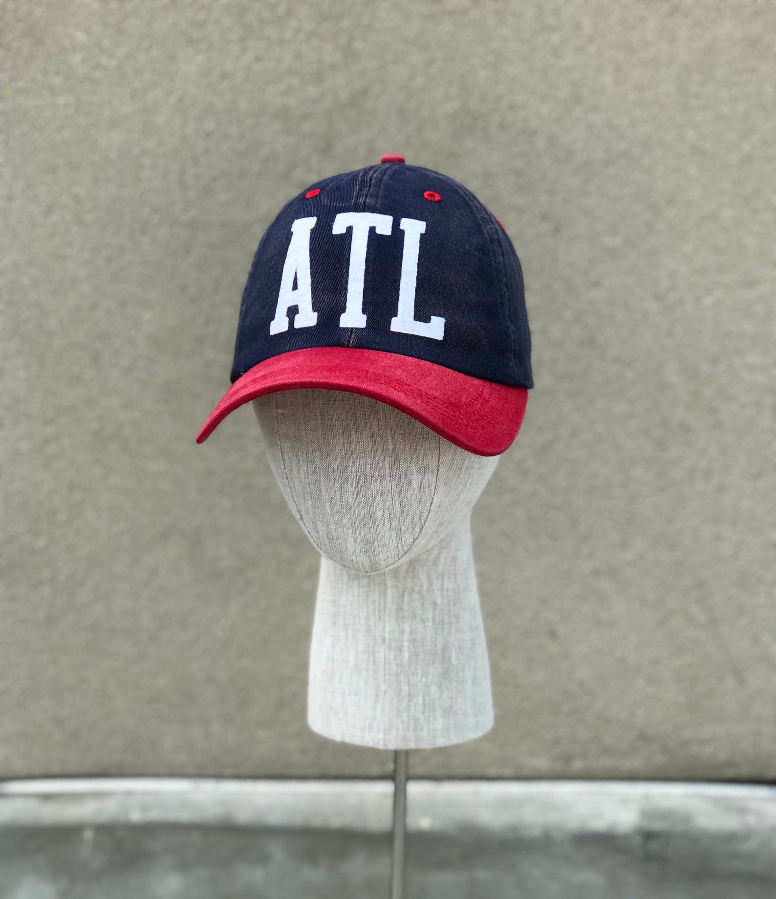 Navy With White ATL Letters and Red Bill Handmade ATL Atlanta Baseball ...