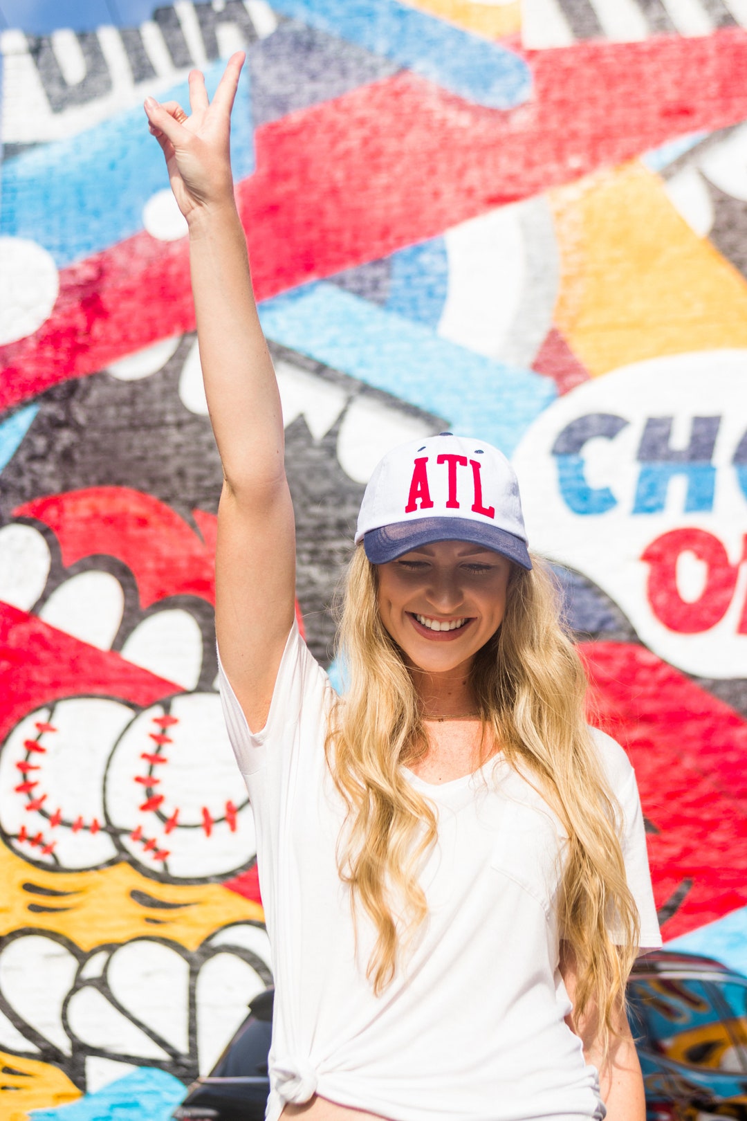 White With Red ATL Letters and Navy Bill Handmade ATL Atlanta Baseball ...