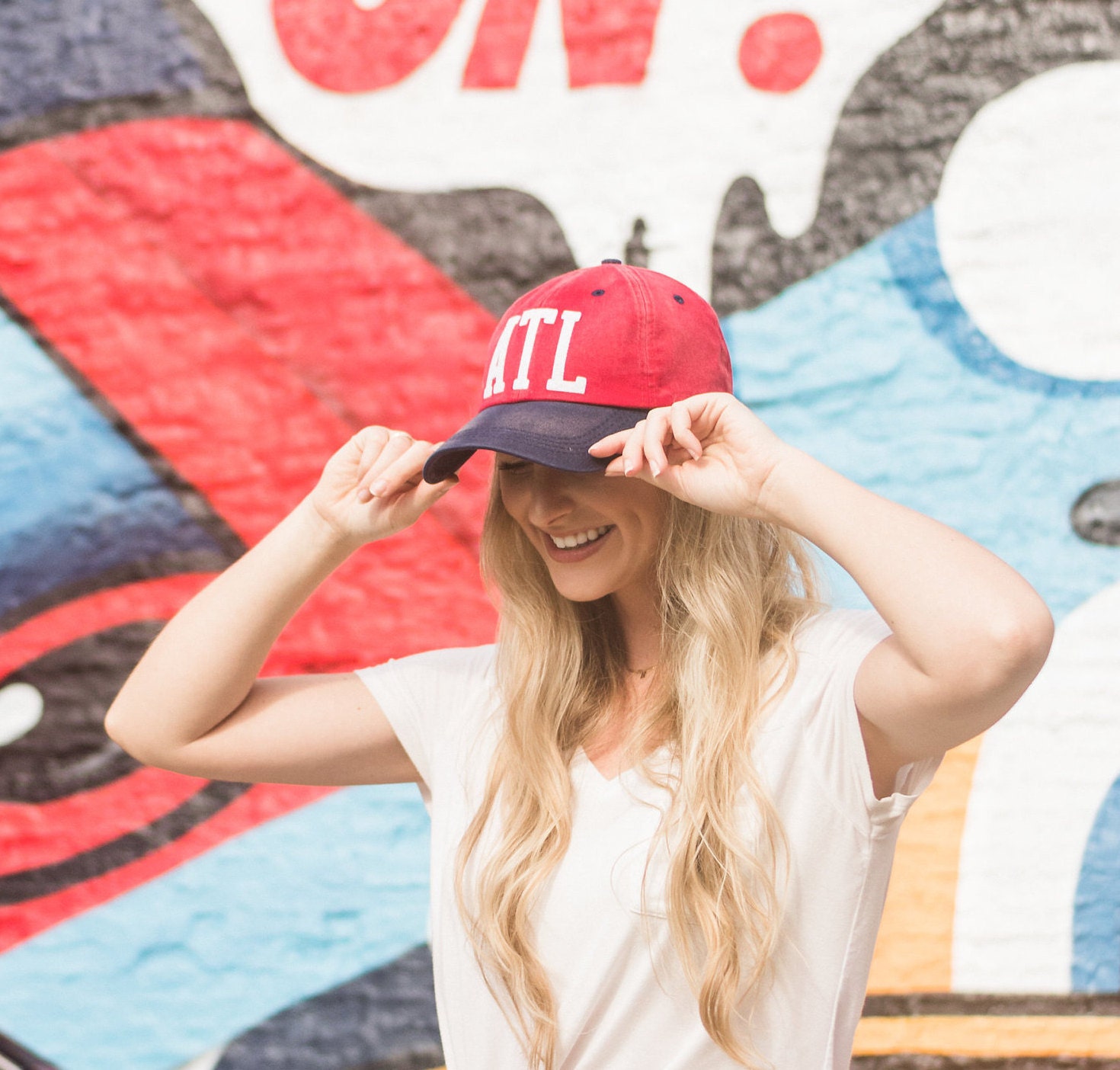 Red With White ATL Letters and Navy Bill Handmade Atlanta ATL Baseball ...