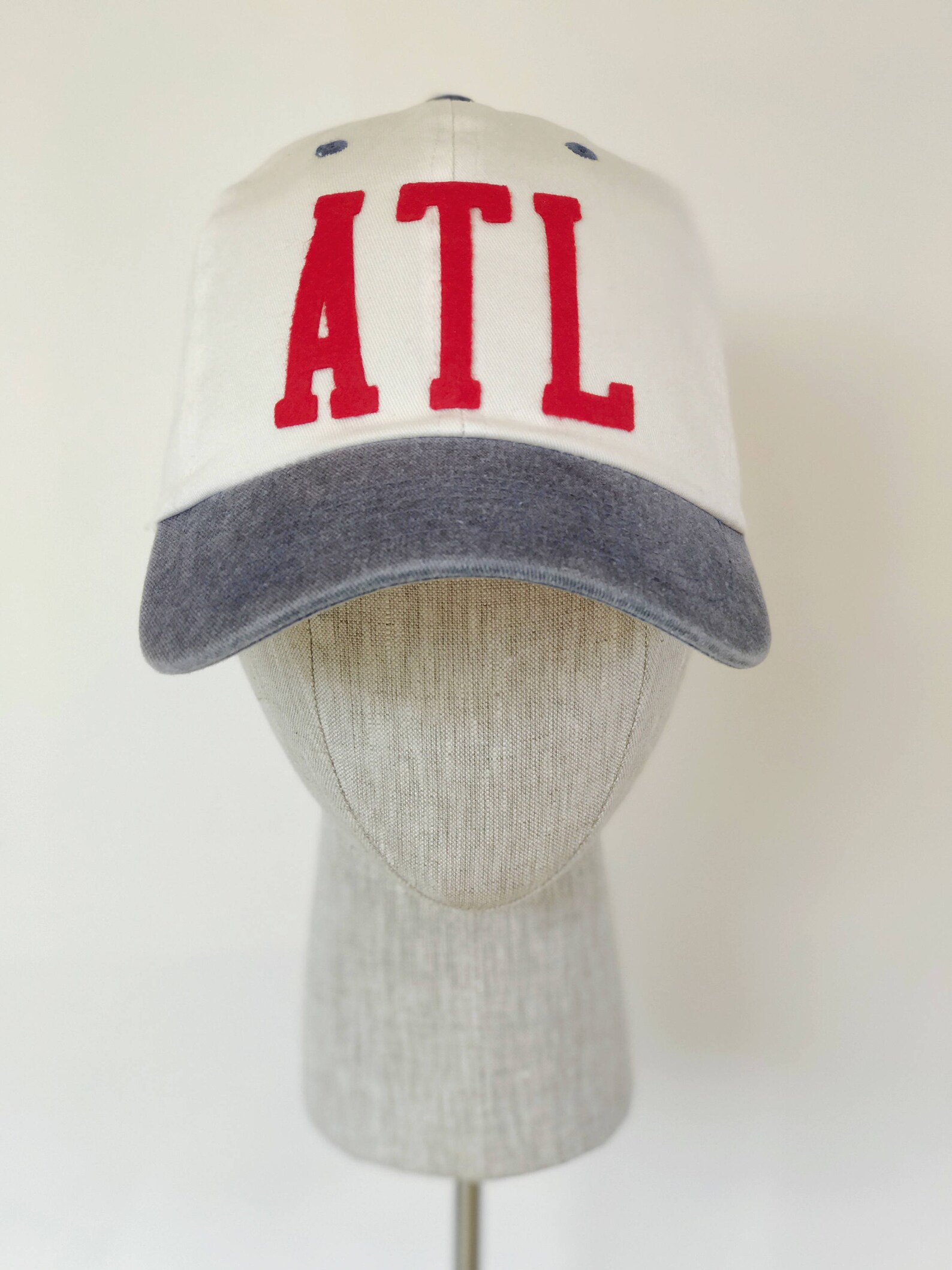 White With Red ATL Letters and Navy Bill Handmade ATL Atlanta Baseball ...