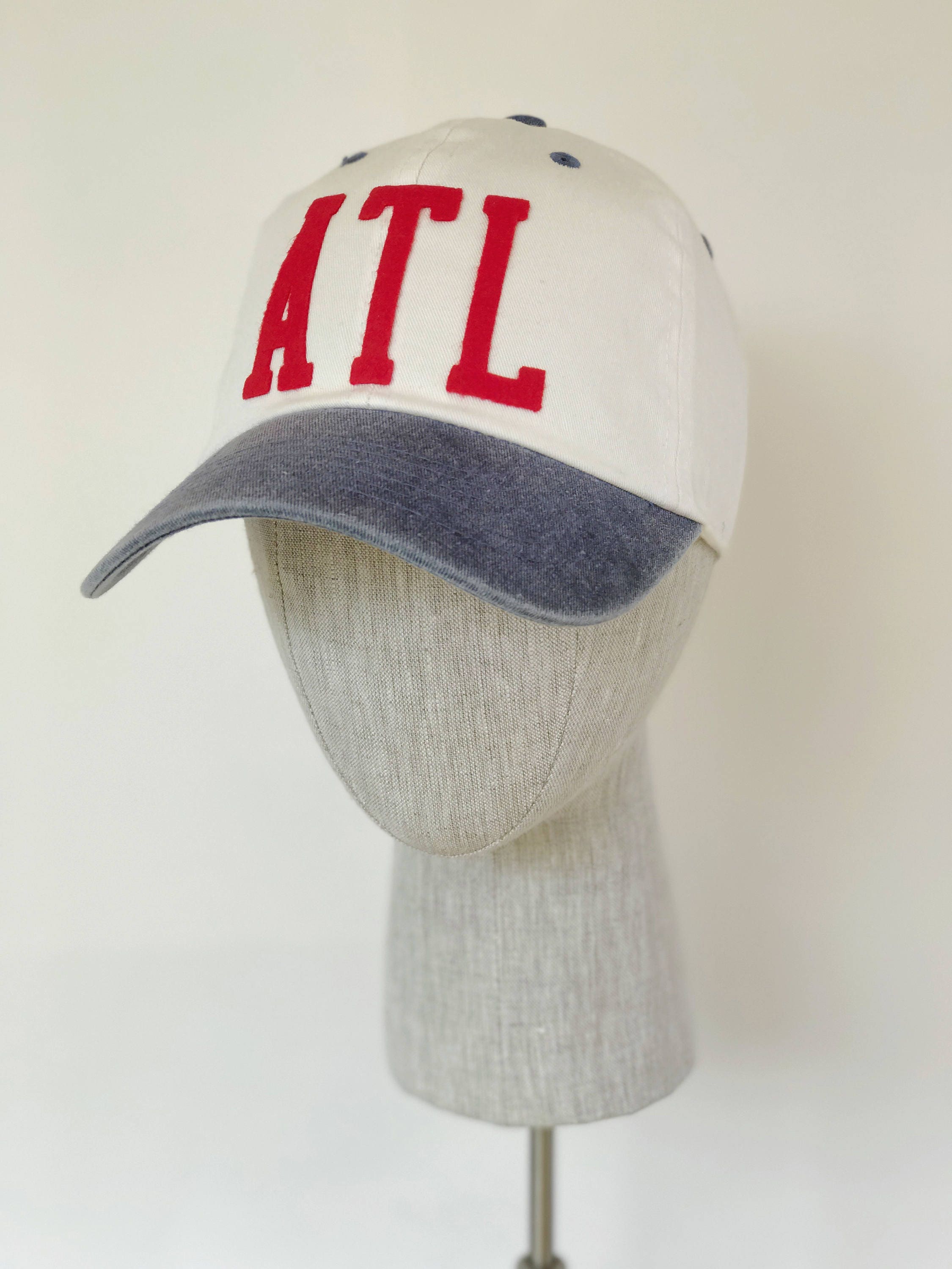 White With Red ATL Letters and Navy Bill Handmade ATL Atlanta Baseball ...