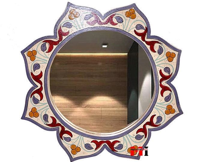 Arabesque Wooden Mirror Hand Painted Moroccan by Mediterranean - Etsy