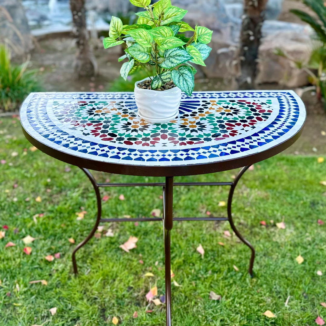 Zara Indoor/outdoor Authentic Moroccan Mosaic Zellige & Iron Side Table ...