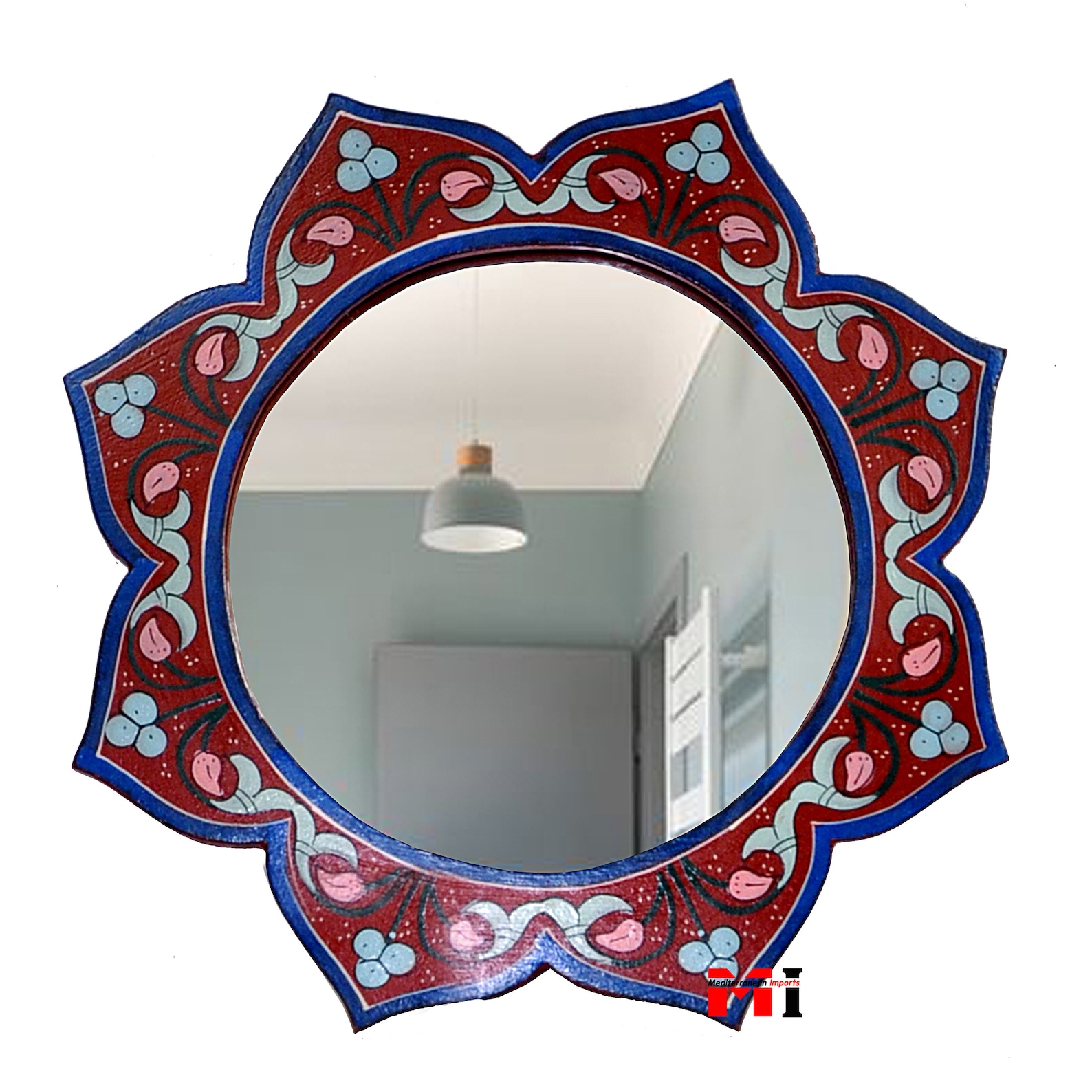 Arabesque Wooden Mirror Hand Painted Moroccan by Mediterranean - Etsy