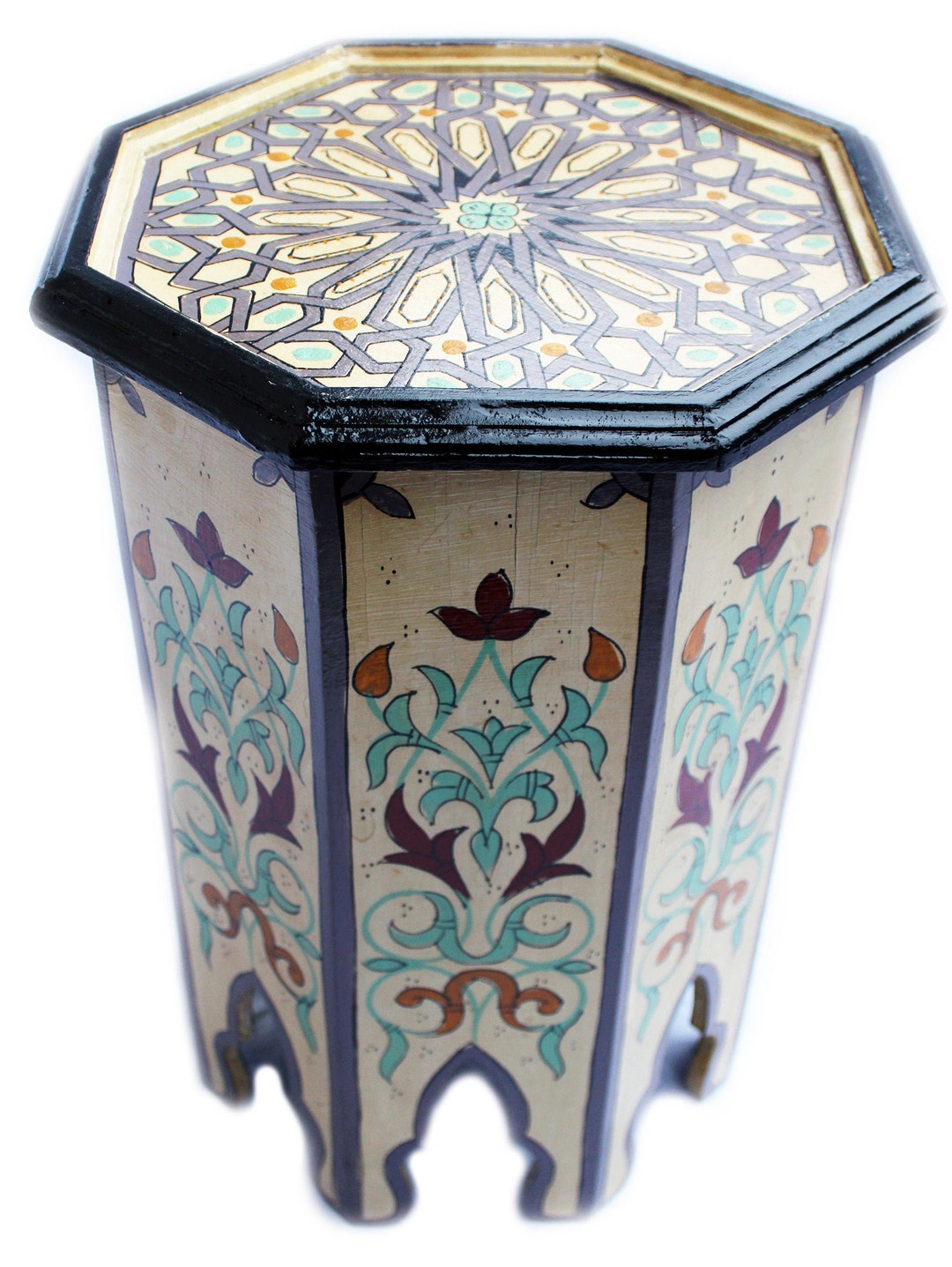 Hand Painted Moroccan End Table: Arabesque Accent Nightstand - Etsy