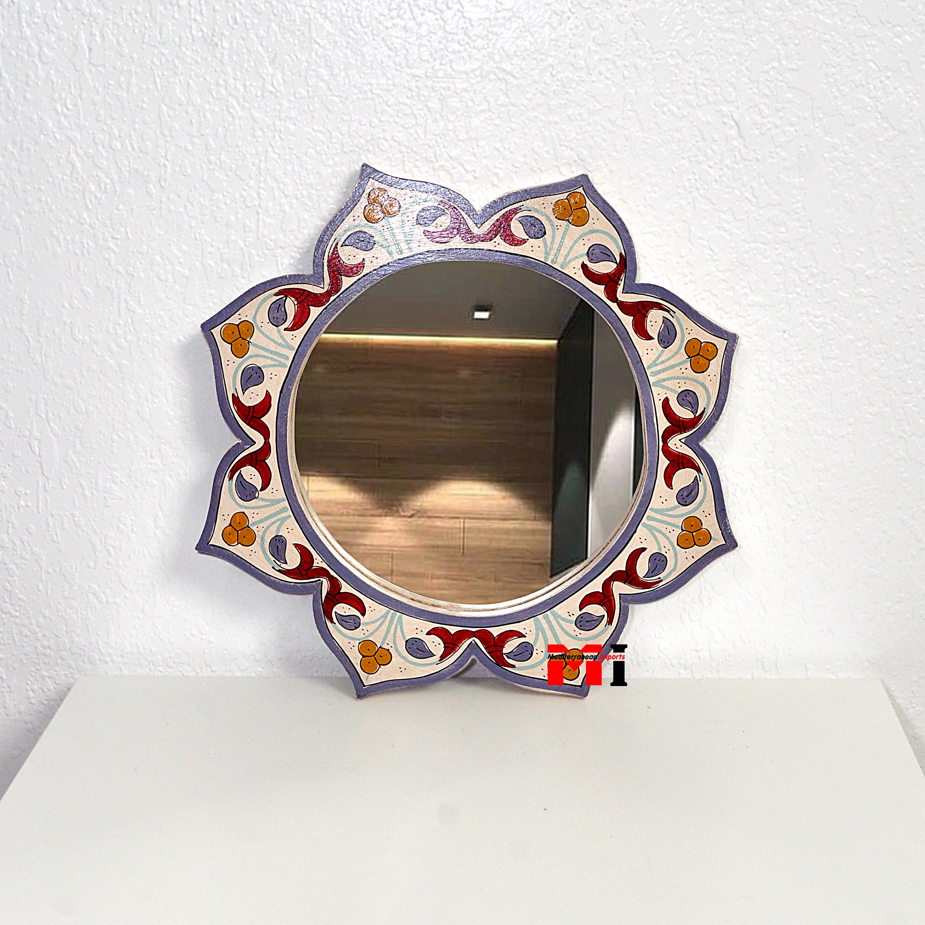 Arabesque Wooden Mirror Hand Painted Moroccan by Mediterranean - Etsy