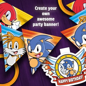 Sonic the Hedgehog Party Banner Digital Printable Birthday Party or Event Flags Tails, Shadow ...