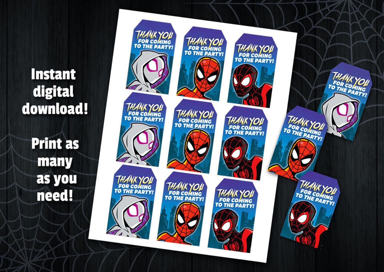 Spidey Thank You Tags Digital Printable Spider-man - Etsy