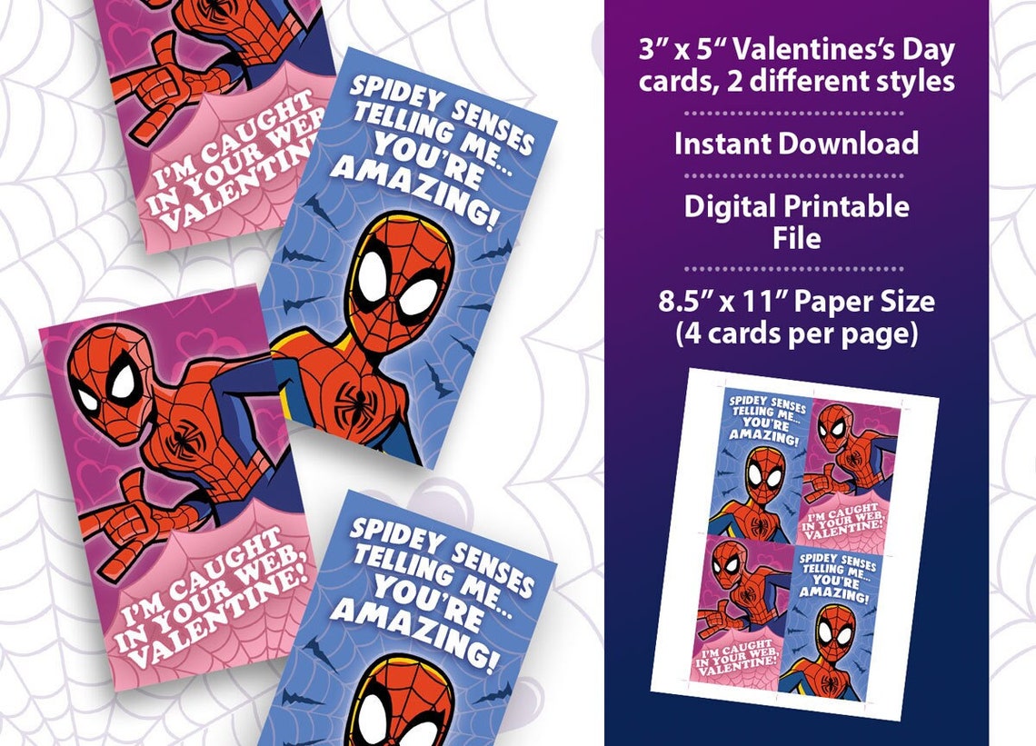 Spidey Valentine's Cards *DIGITAL PRINTABLE* Files - Spider-man ...