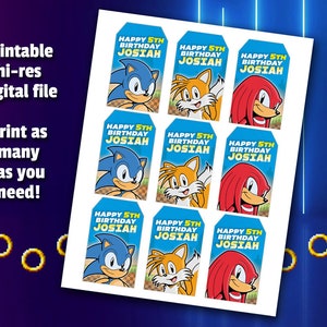 Sonic PERSONALIZED Party Tags Digital Printable Custom Sonic the ...