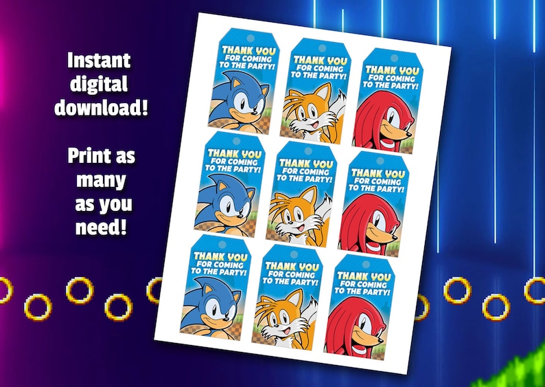 Sonic Thank You Tags Digital Printable Sonic the Hedgehog - Etsy