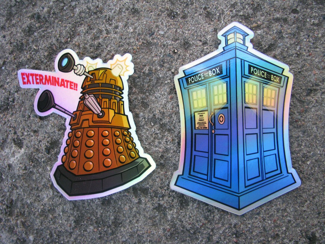 Doctor Who DALEK & TARDIS Holographic Sticker Premium Metallic Decals ...