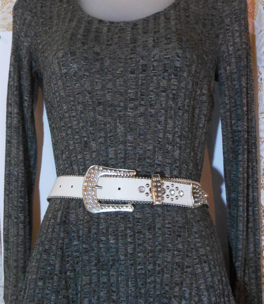 Rhinestone Studded White Vinyl Belt - Perfect Jean Belt - Blingy Belt ...