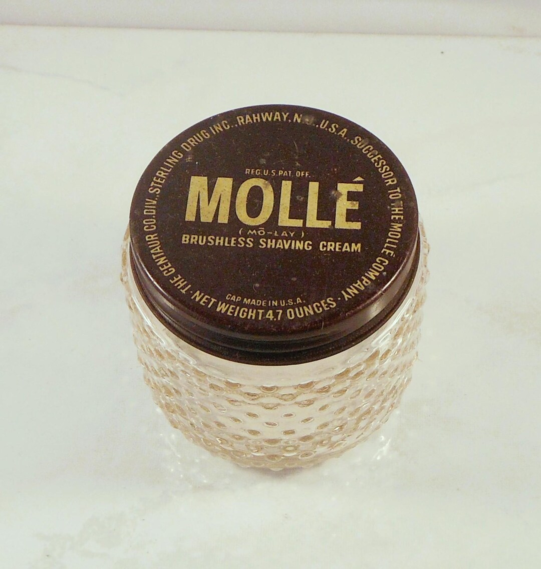 Vintage MOLLE Brushless Shaving Cream Glass Container With Metal Lid ...