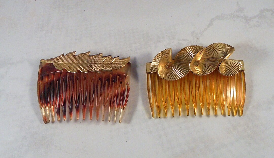 Your Choice Faux Tortoise Shell Hair Combs With Gold Decorations Leaf ...