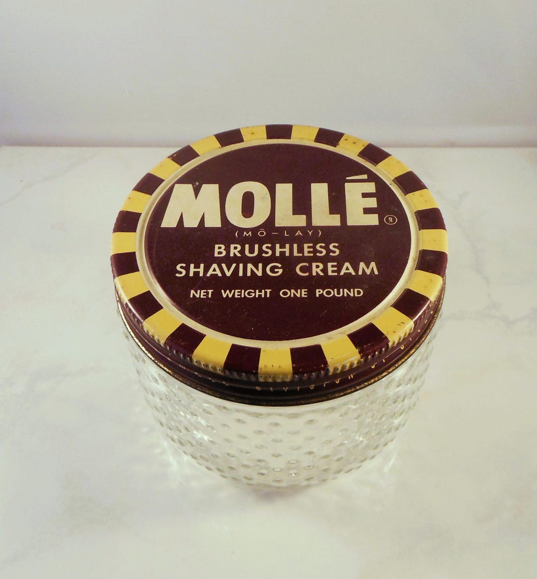 Vintage MOLLE Brushless Shaving Cream Glass Container With Metal Lid ...