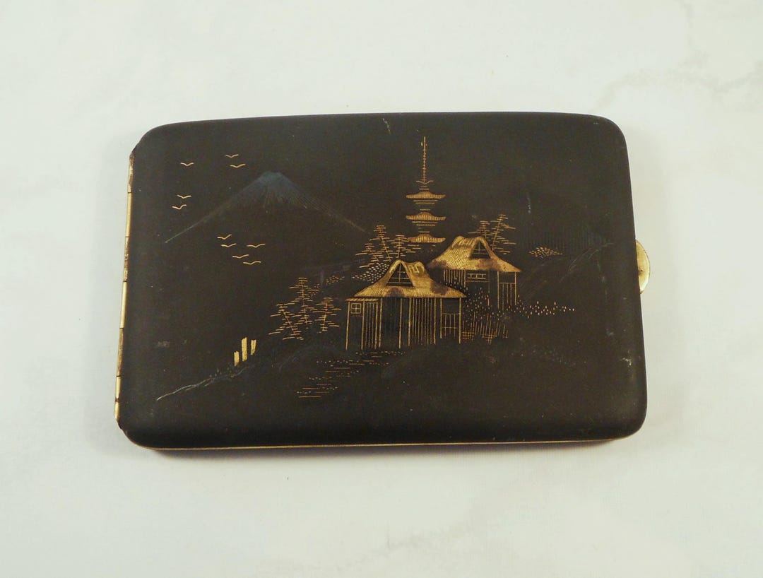 Vintage Japanese Damascene Cigarette Case - Lovely Oriental Scene on ...
