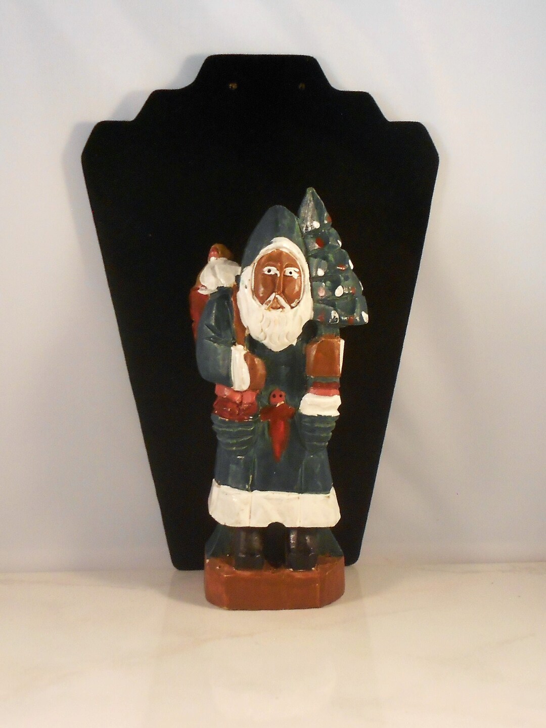 Vintage Wooden Santa Decoration Hand Carved Hand Painted Old Fashioned ...