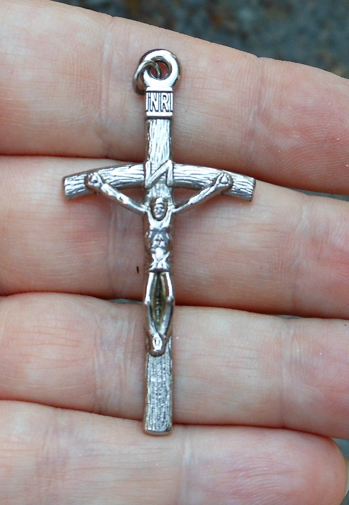 Silver Tone Crucifix Pendant With Rustic Look Larger Size | Etsy