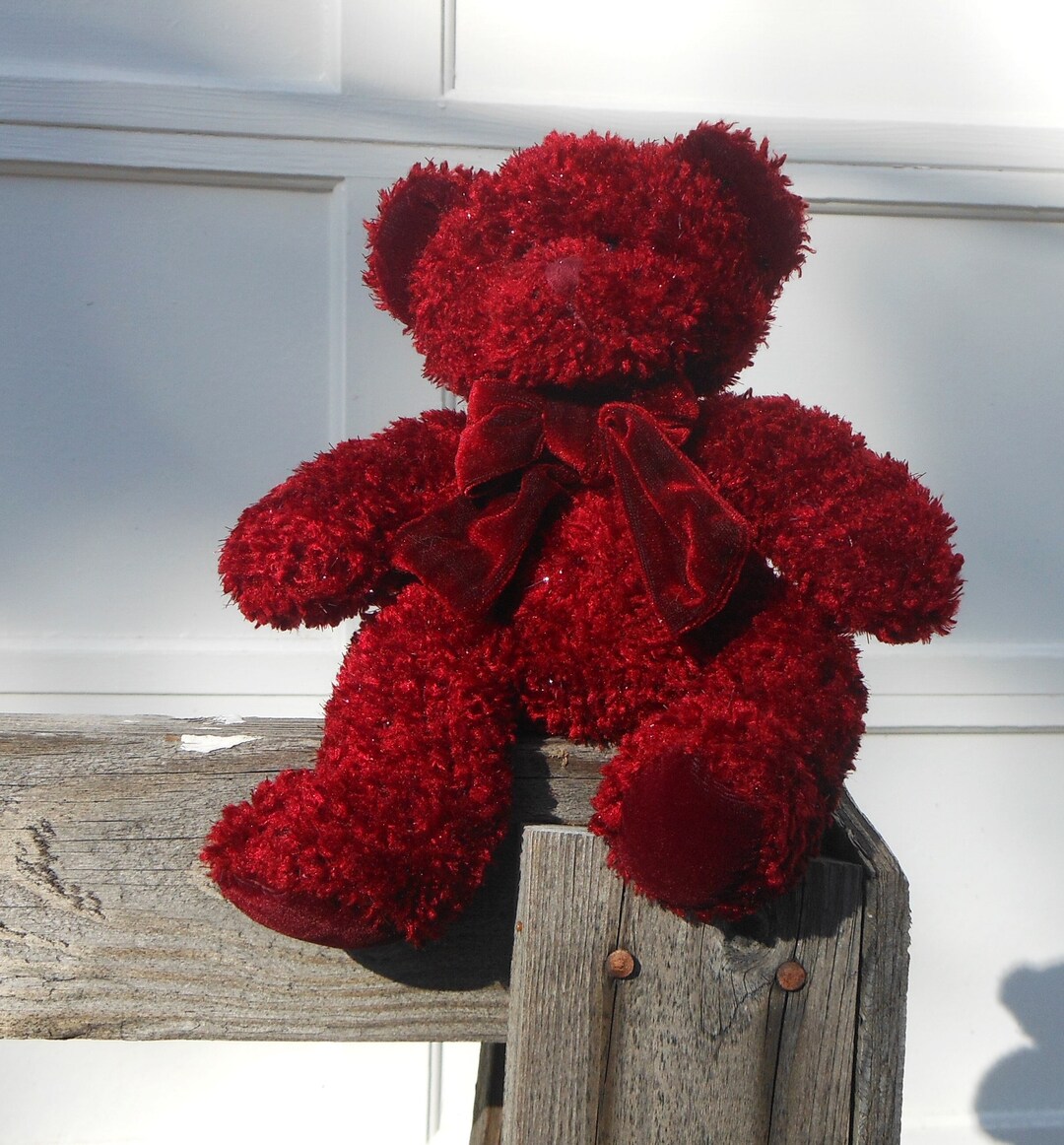 Russ Berrie rosetta Plush Teddy Bear in Sparkling Deep Red With Velvet ...