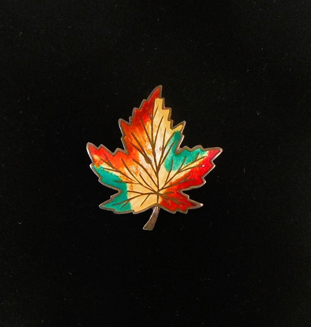 Colorful Maple Leaf Sterling Silver Brooch or Pin - Enameled With Fall ...