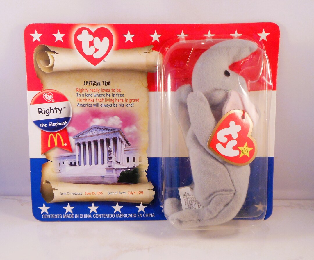 Ty Beanie Baby "righty" the Elephant in Original Packaging Manufactured ...