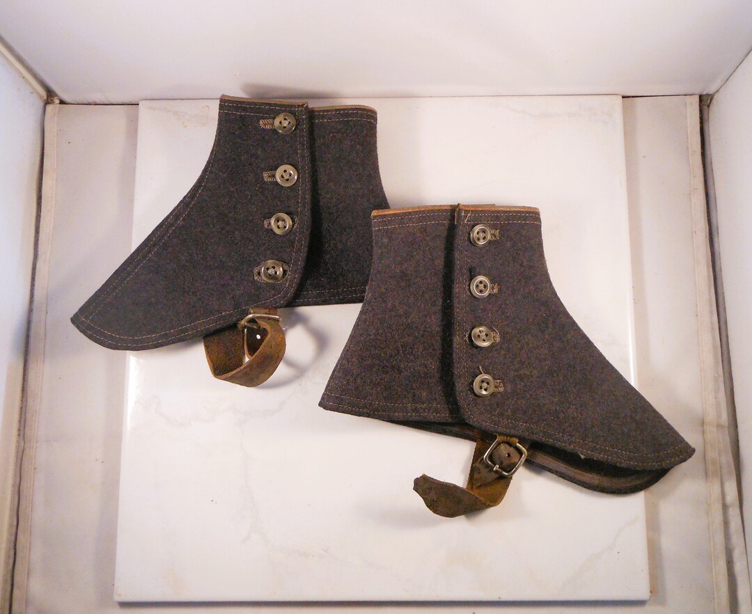 Vintage Spats Made of Gray Wool Felt With Leather Strap With Some ...