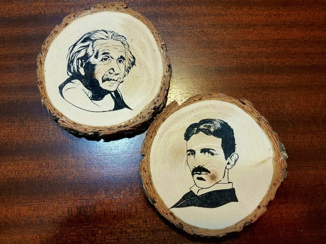 Great Scientific Minds Tesla and Einstein Handcrafted Rustic Coaster ...